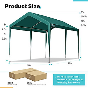 ADVANCE OUTDOOR 10x20 ft Carport with Adjustable Height from 9.5 ft to 11 ft, Heavy Duty Car Canopy Garage Party Tent Boat Shelter, Green