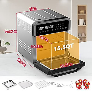 Aonbor Air Fryer Toaster Oven, 15.5 Quart Stainless Steel Convection Oven with One-Touch Control, 10-In-1 Countertop Combo, Dehydrator, Toast, Pizza, Rotisserie