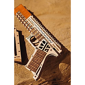 Wood Trick Defenders Gun 3D Wooden Puzzles for Adults and Kids to Build - Shoots up to 13 ft - 2 Clips - 9x5 in - Wooden Model Kits for Adults and Kids - 14+
