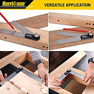 HURRICANE Digital Angle Finder Protractor, 2 In 1 Digital Level and Angle Gauge, 7 Inch / 200mm Stainless Steel Measuring Ruler with Large LCD Display for Woodworking, Crown Molding and Daily Use