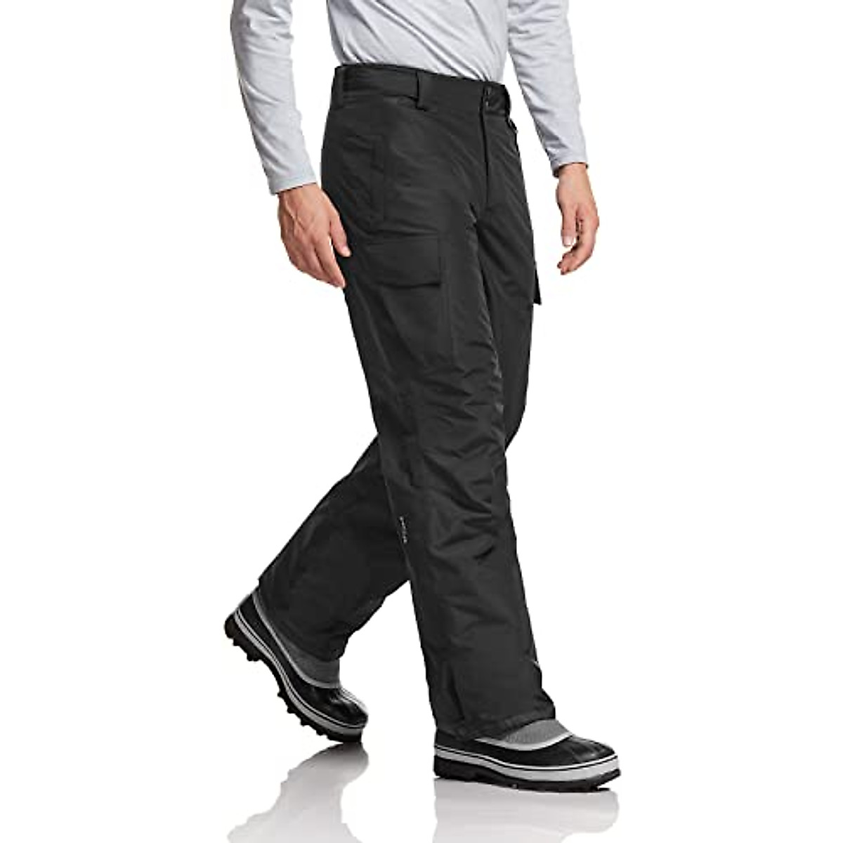 TSLA Men's Winter Snow Pants, Waterproof Insulated Ski Pants, Ripstop Windproof Snowboard Bottoms, Cargo Alpha Black, Large