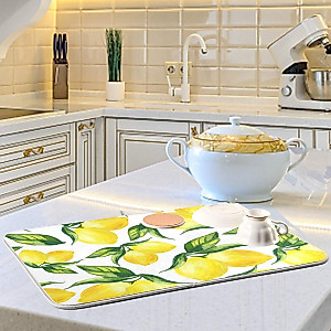 Qilmy Lemon Dish Drying Mat Absorbent Reversible Tableware Mat for Kitchen Countertop Home Decoration, 16 x 18 Inch