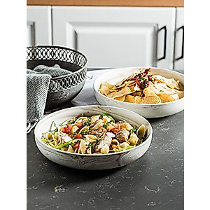 YHOSSEUN Ceramic Salad Bowl,10-inch Porcelain Serving Bowls for Pasta Fruit Snacks, 1.9 Quarts Large Stackable Dinner Serving Bowl Set of 2, Brown