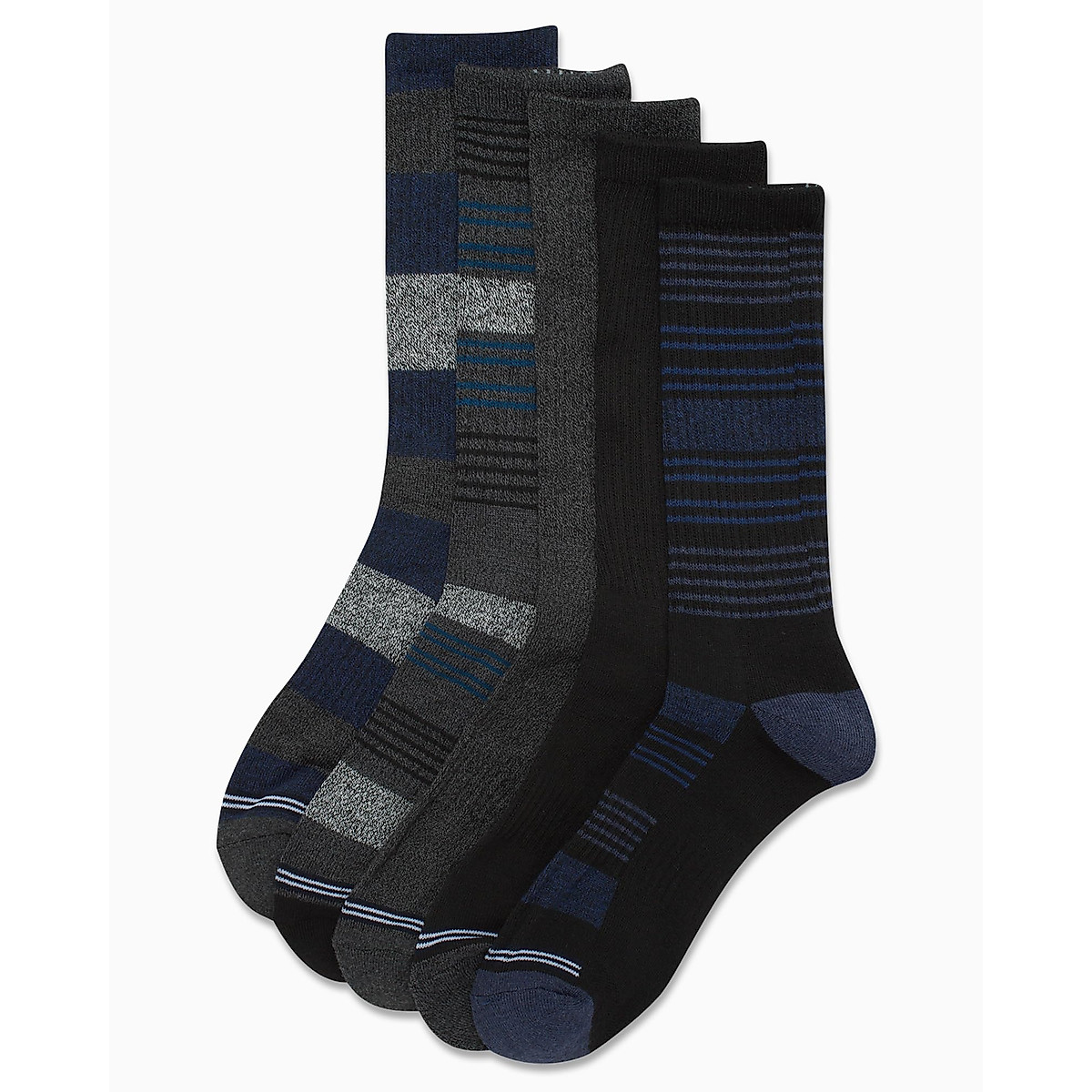 Nautica Men's Crew Dress Socks - 5 Pack Light-Cushion Crew Length Work Socks for Men - Classic Breathable Men's Socks, Size 6-12.5, Grey/Black Stripes