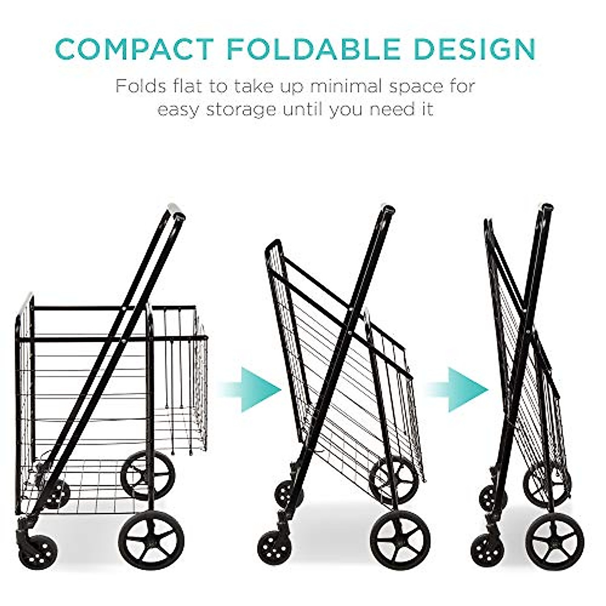 Best Choice Products Folding Steel Grocery Cart, Portable Multipurpose Utility Double Basket for Shopping, Groceries, Laundry w/Swivel Wheels, Storage, 220lb Capacity