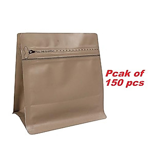 BAAGGNAA 150 Pack High Barrier Stand-Up Coffee Bean Bags with Vented Valve Matte Metallic Ziplock Heat-Sealable & Resealable Solid Color Pouches (Square,5.3 * 5.5 inch,1/4 lb,Light Brown)