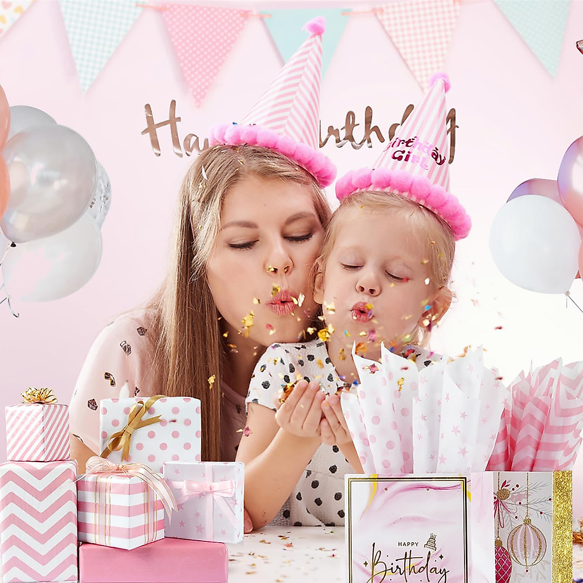 MAMUNU 120 Sheets Light Pink Tissue Paper Set, Metallic Gold Design Gift Wrapping Tissue Paper for Home, Kitchen, Packing, DIY Crafts (20 Sheets Each of 6 Patterns, 50CM X 35CM)