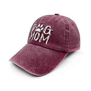 Waldeal Women's Embroidered Dog Mom Dad Hat Adjustable Washed Baseball Cap Burgundy