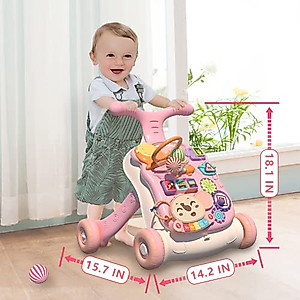 QDRAGON 3 in 1 Baby Walker and Activity Center for Baby Girl,Toddler, Learning to Walk, Sit to Stand, Early Learning Push Toys for Infant 6-12 Months Pink
