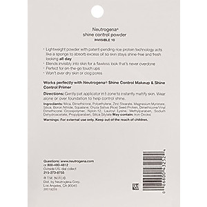Neutrogena Shine Control Mattifying Face Powder for Oily or Combination Skin, Lightweight & Oil-Absorbing Powder with Rice Protein, Compact with Application Sponge, Invisible 10,.37 oz.