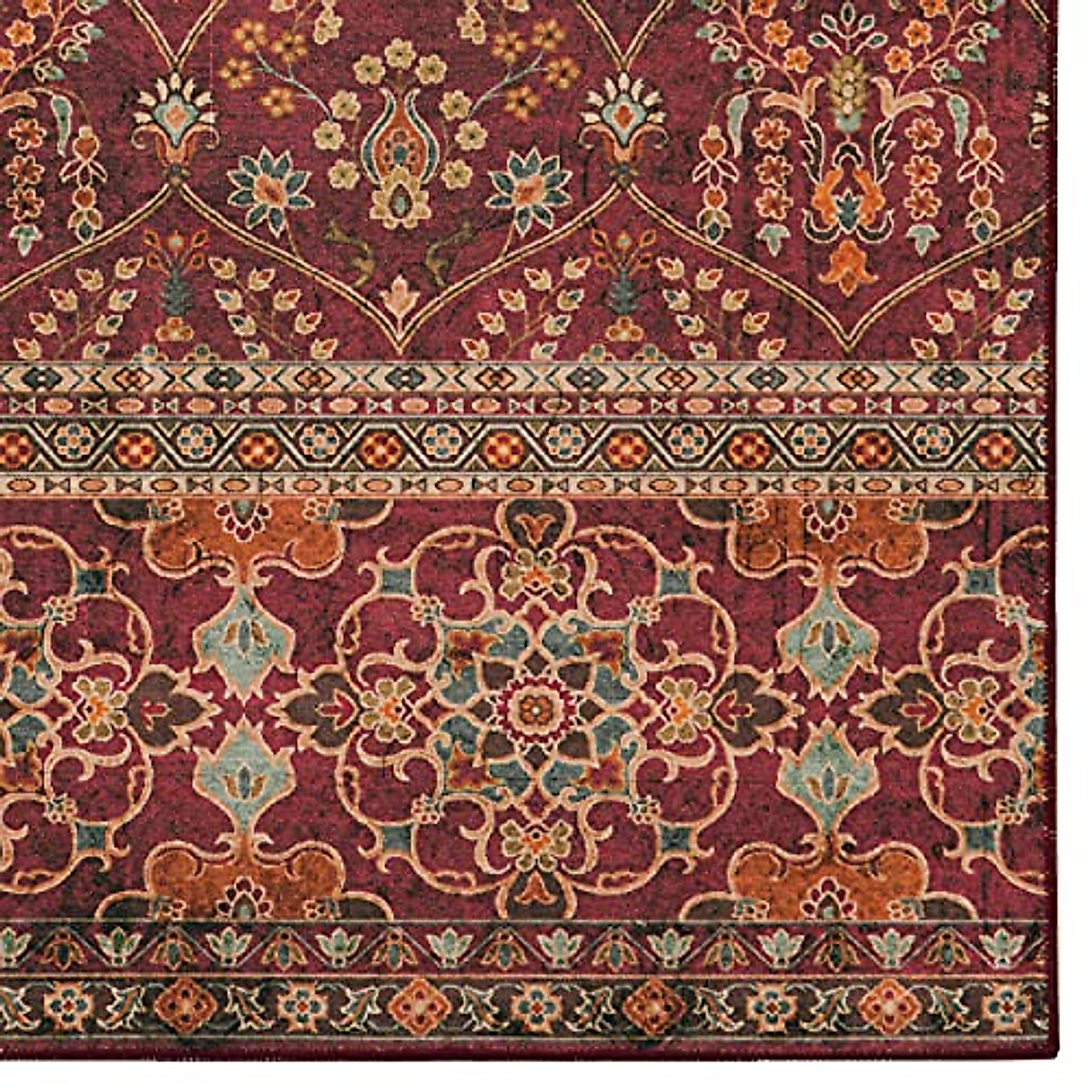 Linon Home Decor Products The Anywhere Washable Rug Yarit Garnet & Ivory 3' X 5' Accent Rug