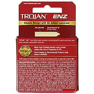 Trojan ENZ Non Lubricated Premium Latex Condoms, 3 Count per Pack - 3 per case.