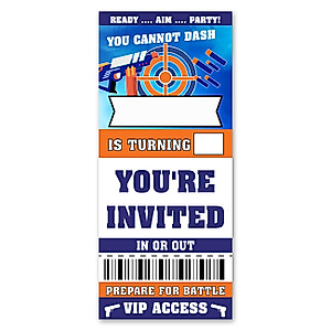 VAHATAN Dart Gun Birthday Party Invitations 20 Pack Dart Gun Ticket Invitations with Envelopes Invites Cards for Birthday Party