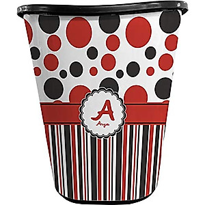 RNK Shops Red & Black Dots & Stripes Waste Basket - Single Sided (Black) (Personalized)