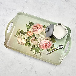 Pimpernel Antique Roses Trays | Set of 2 | Large Handled Serving Platter | Sandwich, Crudité, and Appetizer Tray | Melamine Serving Tray for Lunch, Coffee, or Breakfast | Dishwasher Safe