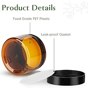 Qeirudu 4 oz Amber Plastic Jars with Lids and Labels, 12 Pack Empty Brown Body Butter Containers for Cosmetic, Body Scrub, Creams and Lotion