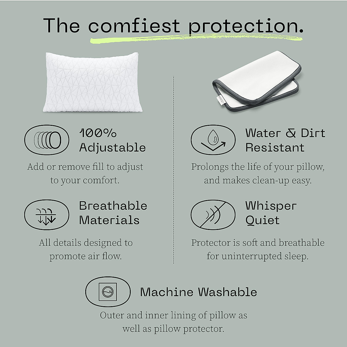 Coop Home Goods Original Adjustable Toddler Pillow and Ultra-Tech Waterproof Protector White Bundle, Breathable Mini Pillow for Kids with Adjustable Support and Premium Memory Foam