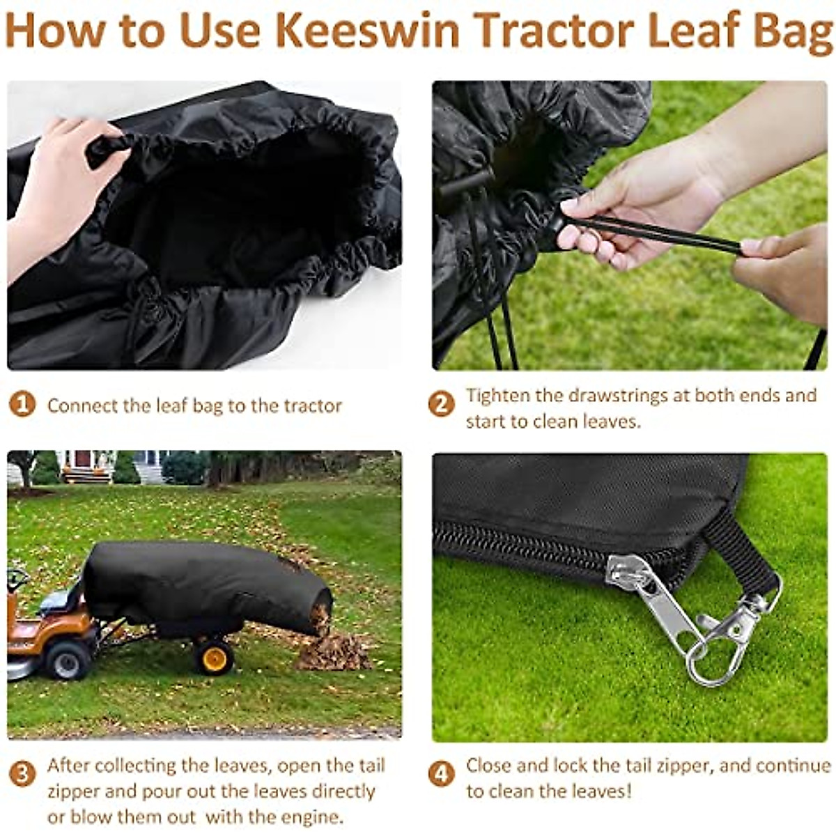 Protoiya Lawn Tractor Leaf Bag Wear-Resistant Oversized, Garden Leaf Bag 80 × 51 Inch, 420D Oxford Cloth Wear-Resistant Lawn Mower Grass Catcher Bag for All Lawn Mower Tractor (Black)