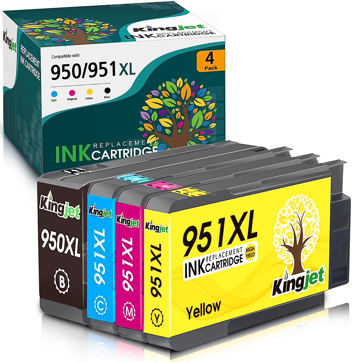 Kingjet Compatible Ink Cartridge Replacement for HP 950 951 950XL 951XL Work with Officejet Pro 8600 8610 8620 8100 276dw 251dw Printers (Black/Cyan/Magenta/Yellow)
