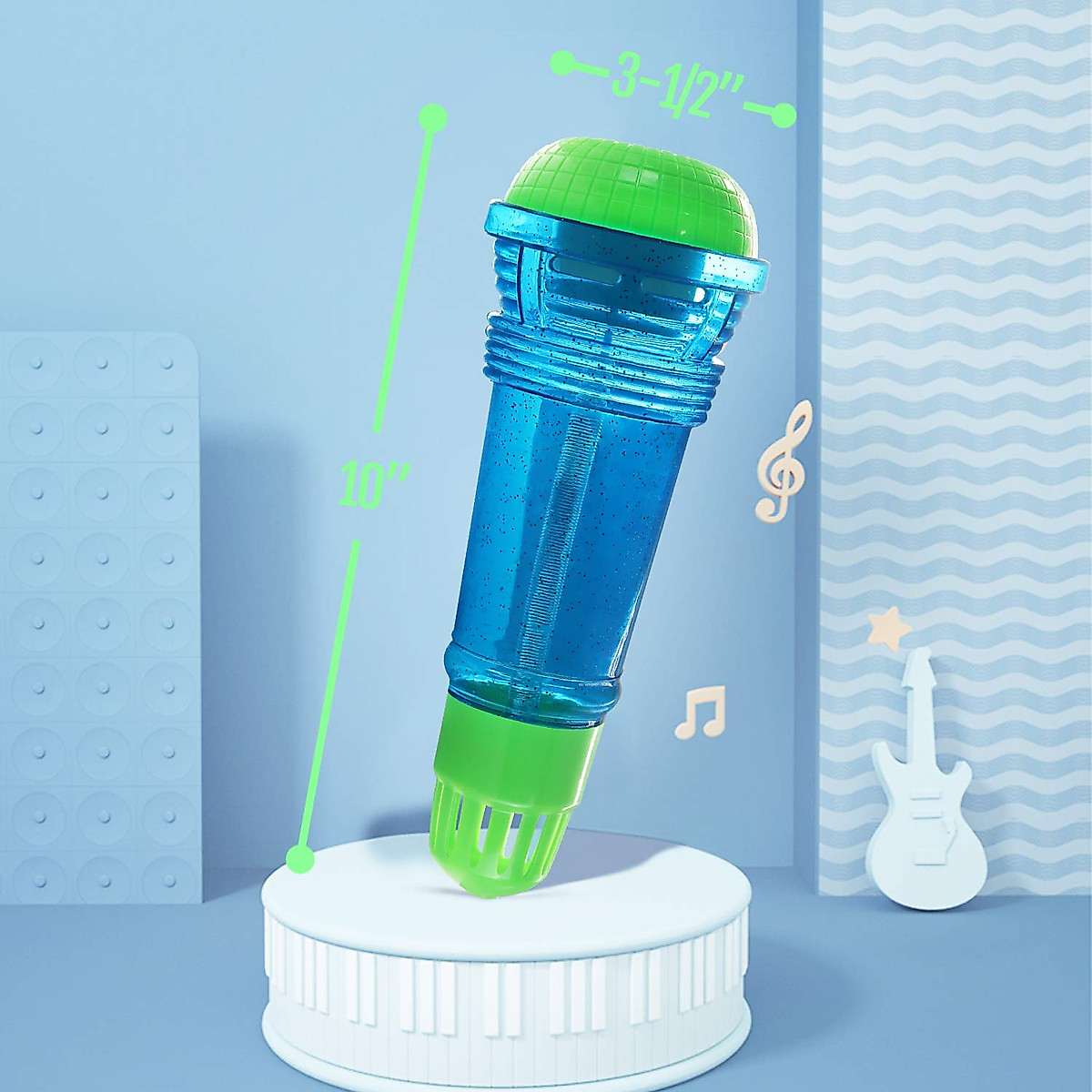 Novelty Place Echo Mic for Kids and Toddlers - Battery-Free Magic Microphone Voice Amplifying Retro Toy for Singing, Speech & Communication Therapy - 10" (Blue & Green)