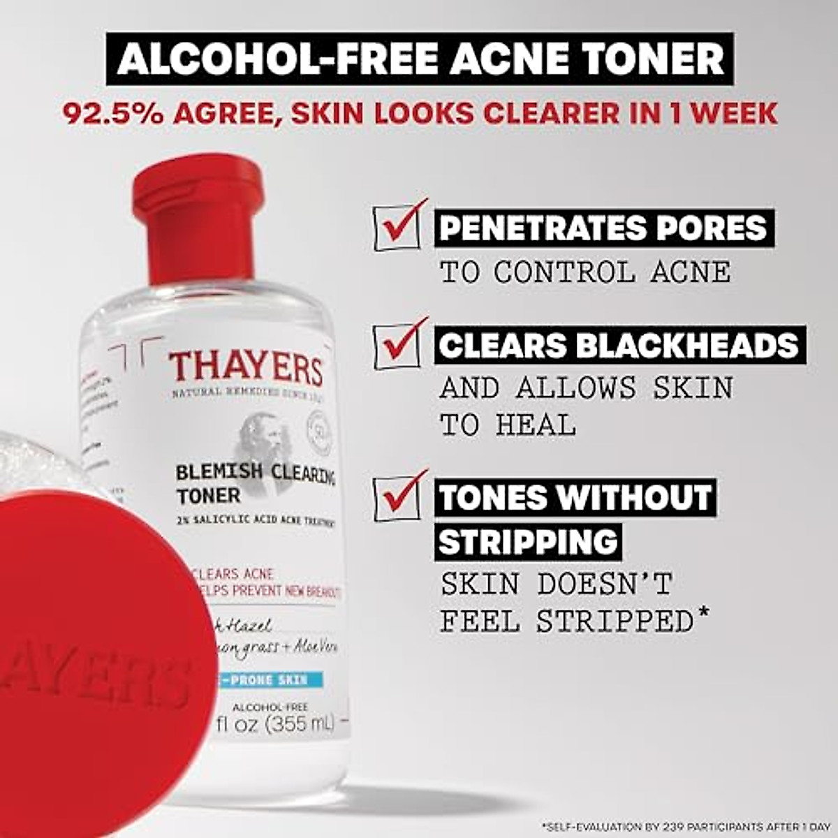 Thayers Blemish Clearing Salicylic Acid Toner, Acne Treatment Face Toner with 2% Salicylic Acid, Soothing and Non-Stripping Skin Care, 12 Fl Oz (Packaging May Vary)