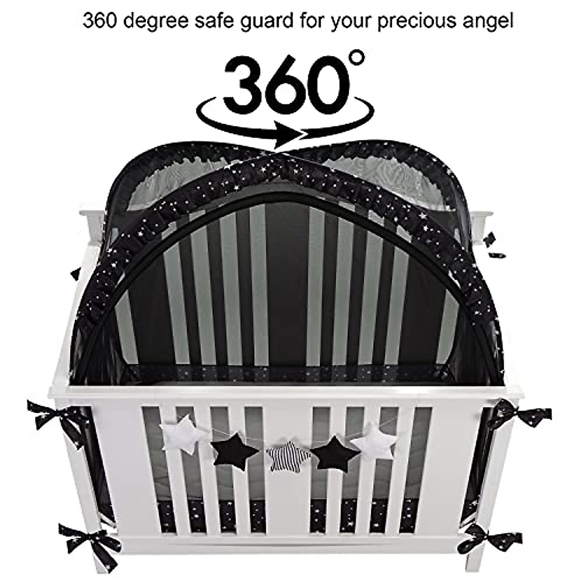 ZXPLO Safety Crib Tent to Keep Baby in Pop up Mosquito Net Netting Canopy Mesh Cover for Toddler - Black