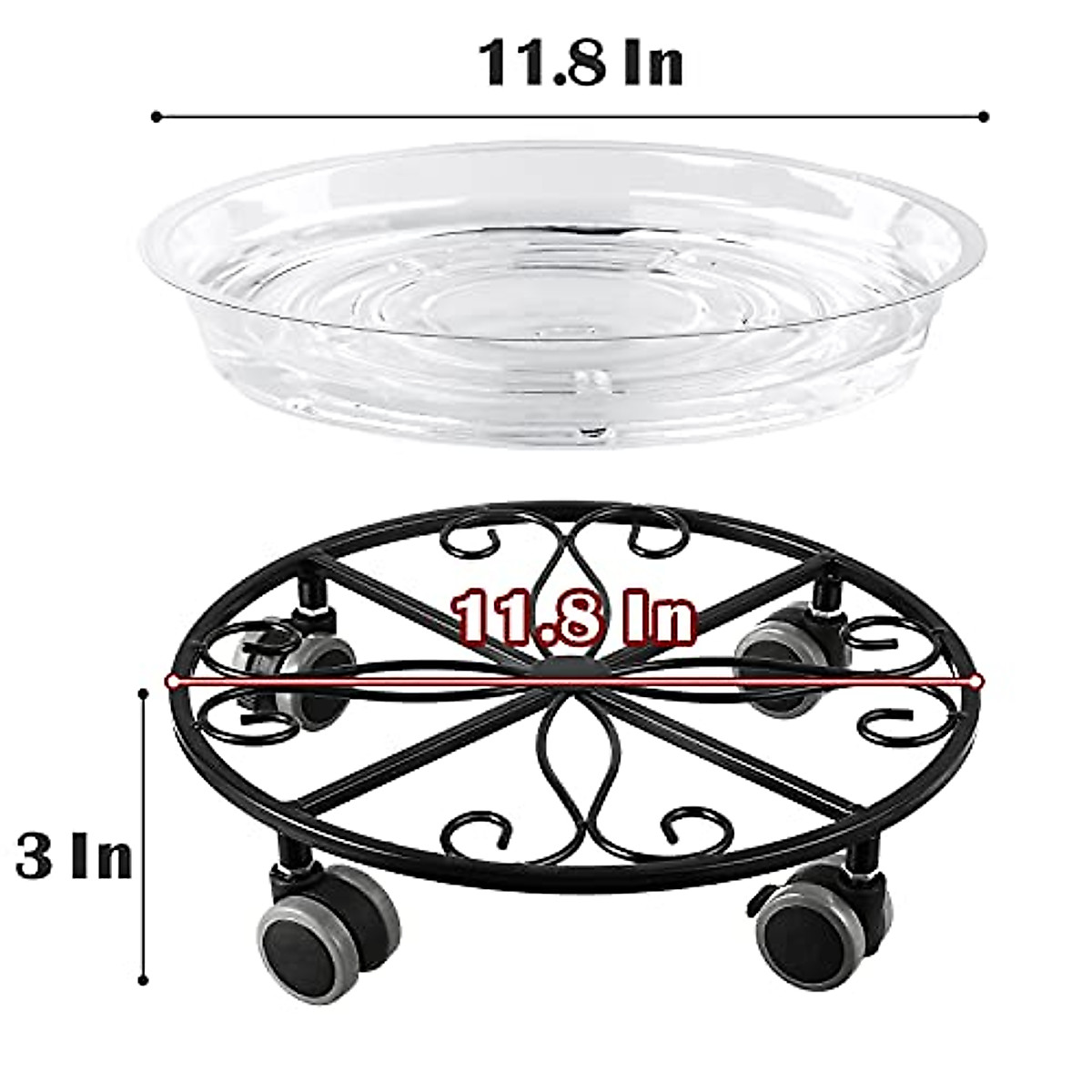 3 Pack Plant Caddy with Wheels Heavy Duty 11.8 Inches Metal Plant Stand with Wheels Plant Dolly Rolling Plant Stand Plant Roller with Casters for Indoor and Outdoor (3, Black)