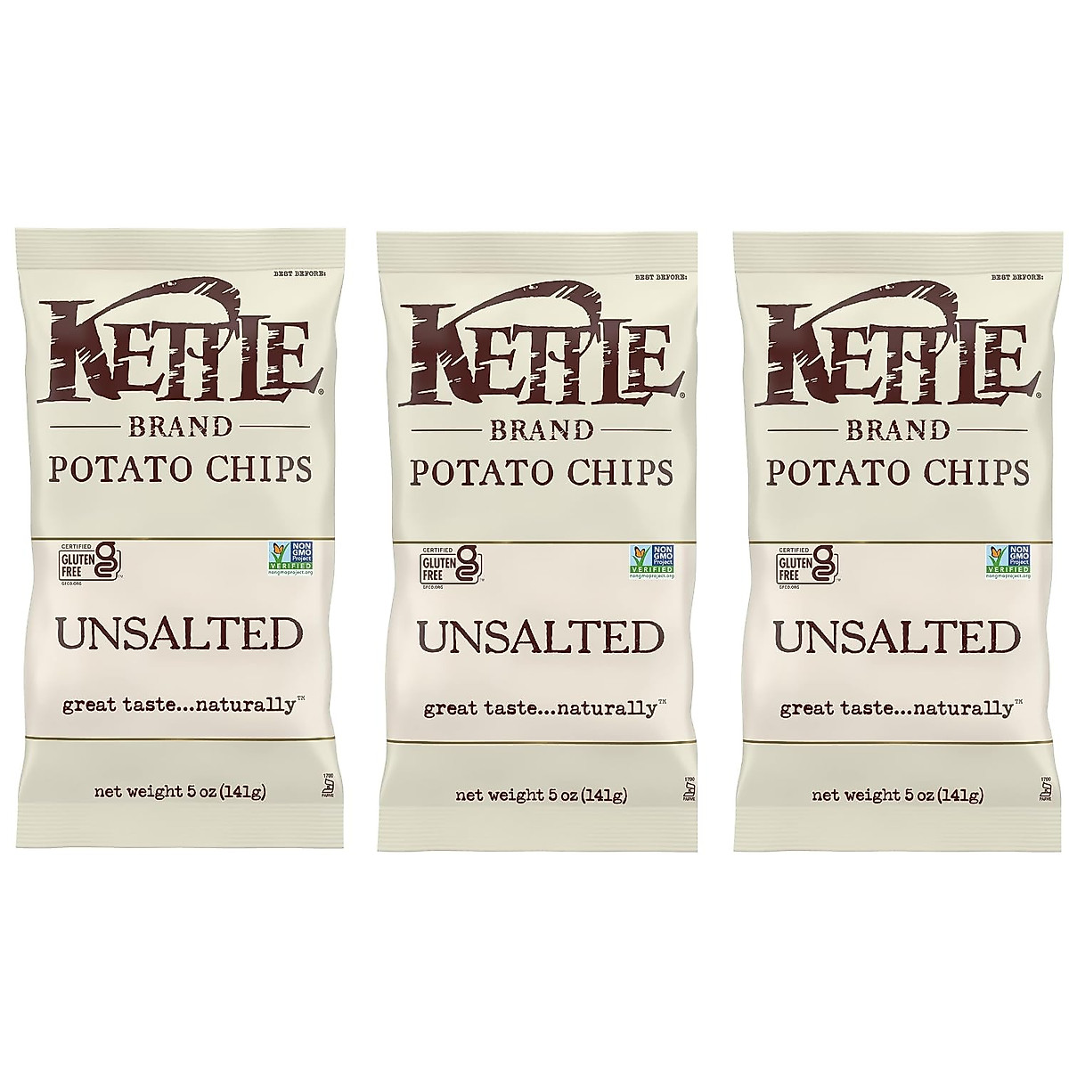 Kettle Chips Unsalted 8.5 Ounce (Pack of 3)