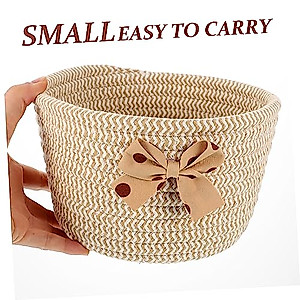 Cotton Rope Storage Basket Baby Keys Woven Storage Basket Table Top Decor Decorations for Shelves Foldable Basket Desktop Storage Basket Small Round Basket Manual Khaki Fabric