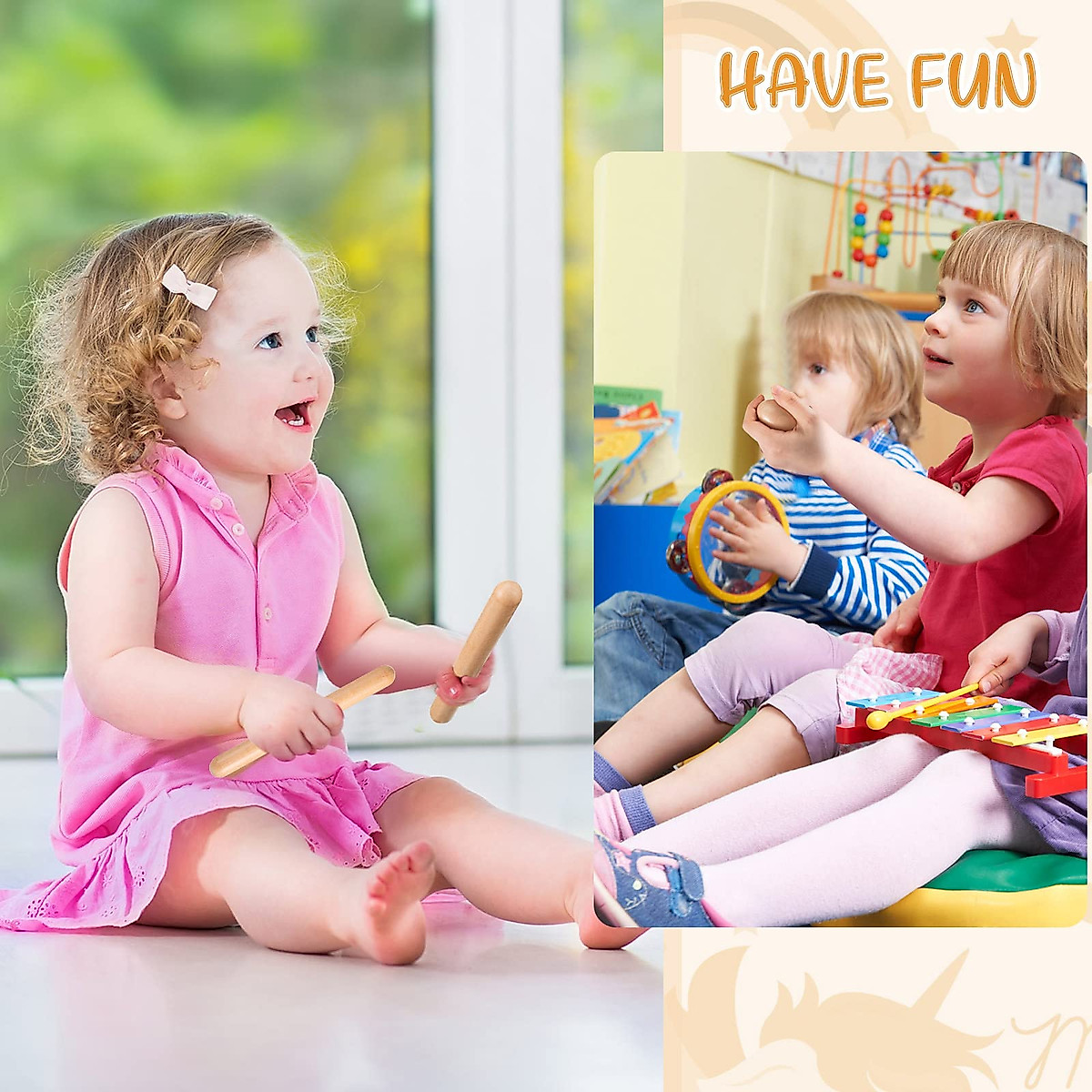 5 Pcs Cabasa Music Instrument for Baby Shower Gifts Wooden Hand Percussion Instrument Set with Stainless Steel Breads Latin Percussion Instrument Classical Wood Claves Rhythm Sticks Egg Shakers