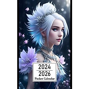 Pocket Calendar 2024-2026: Two-Year Monthly Planner for Purse , 36 Months from January 2024 to December 2026 | Hyperdetailed painting | Platinum-haired girl in ice flower dress