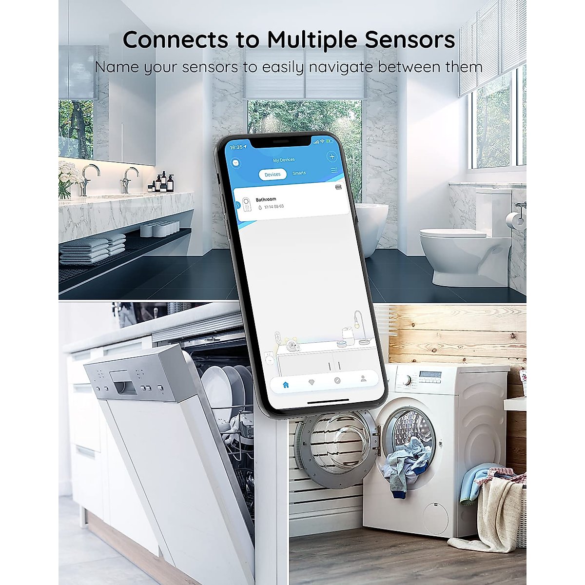 Govee WiFi Water Sensor, 100dB Adjustable Audio Alarm and Smart App Alerts, Leak and Drip Alert with Email, Detector for Home, Basement(Not Support 5G WiFi)