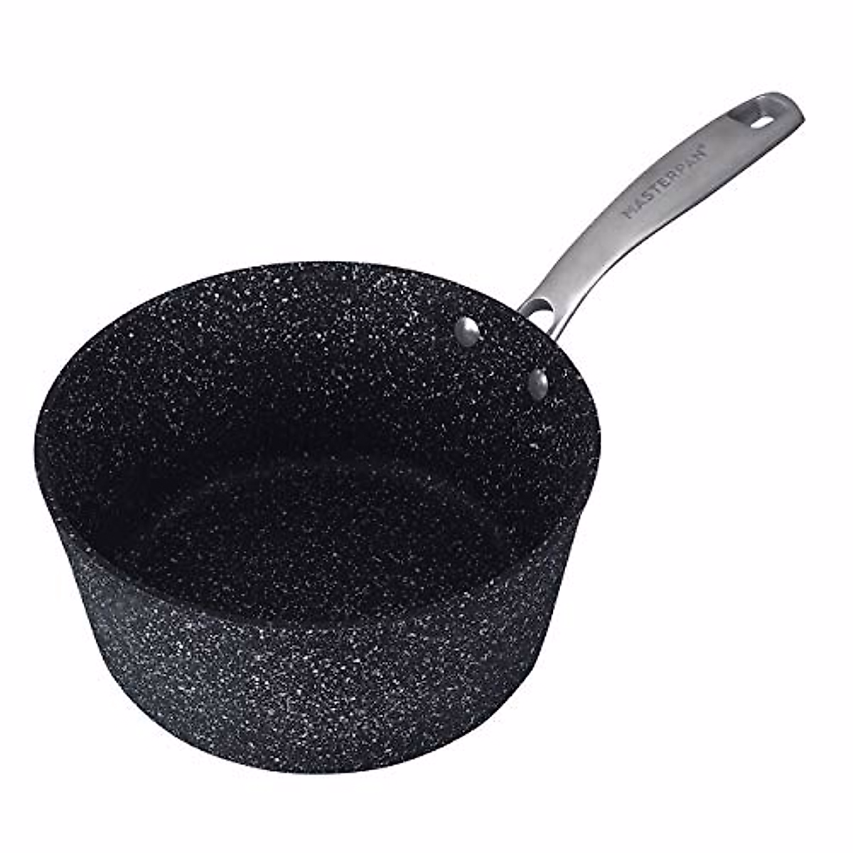 MasterPan Granite Ultra Non-Stick Cast Aluminum Sauce Pan with Glass Lid, 7", Black
