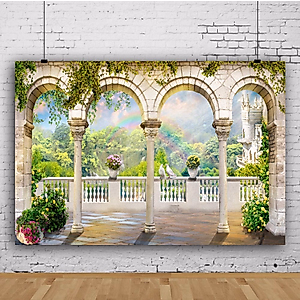 DORCEV 10x8ft Scenery Photography Backdrop Garden Arched Door Wedding Birdal Shower Engaged Theme Party Backdrop Blue Sky Kids Lover Adult Wedding Photo Studio Props