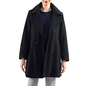Alpine Swiss Norah Women’s Wool Blend Peacoat Runs Large – Double-Breasted Jacket with Flattering Fit Black XL