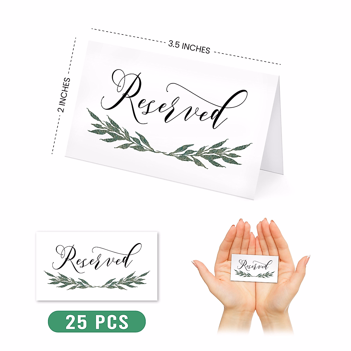 25 Greenery VIP Reserved Sign Tent Place Cards For Table at Restaurant, Wedding Reception, Church, Business Office Board Meeting, Holiday Christmas Party, Printed Seating Reservation Accessories DIY