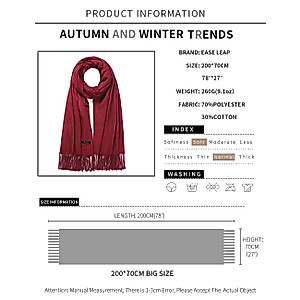 EASE LEAP Pashmina Scarfs for Women Silky Shawls and Wraps for Evening Dresses Soft Large Scarves Wedding Warm Stylish Solid Color, Wine Red