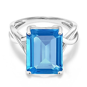 Gem Stone King 10K White Gold Gemstone Birthstone Engagement Ring | Emerald Cut 14X10MM | Wedding Engagement Anniversary Promise Ring For Women | Available In Size 5-9