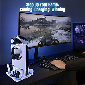 TNP Cooling Stand for PlayStation 5 with Cooling Fan & Charging Station - 4 Speed Modes Cooling Fan for PS5, Multiple Controller Charger Stand for PS5 Controllers, Display Stand for PS5 Headset