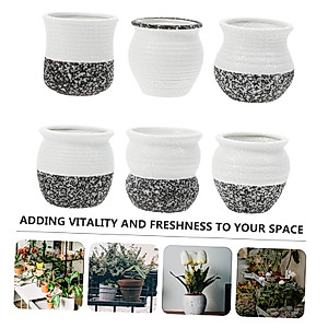 Yardenfun 6pcs White Planter Succulents Ceramic Office Adorable Flowers Containers Black Outdoor Glazed Garden for Porcelain Bonsai Balcony Nursery Pots with Tiny Mini Gardening