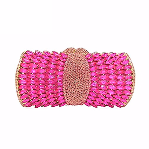 Sparkling Women Crystal Clutch Evening Bags Wedding Party Cocktail Handbag Purse (Fuchsia)