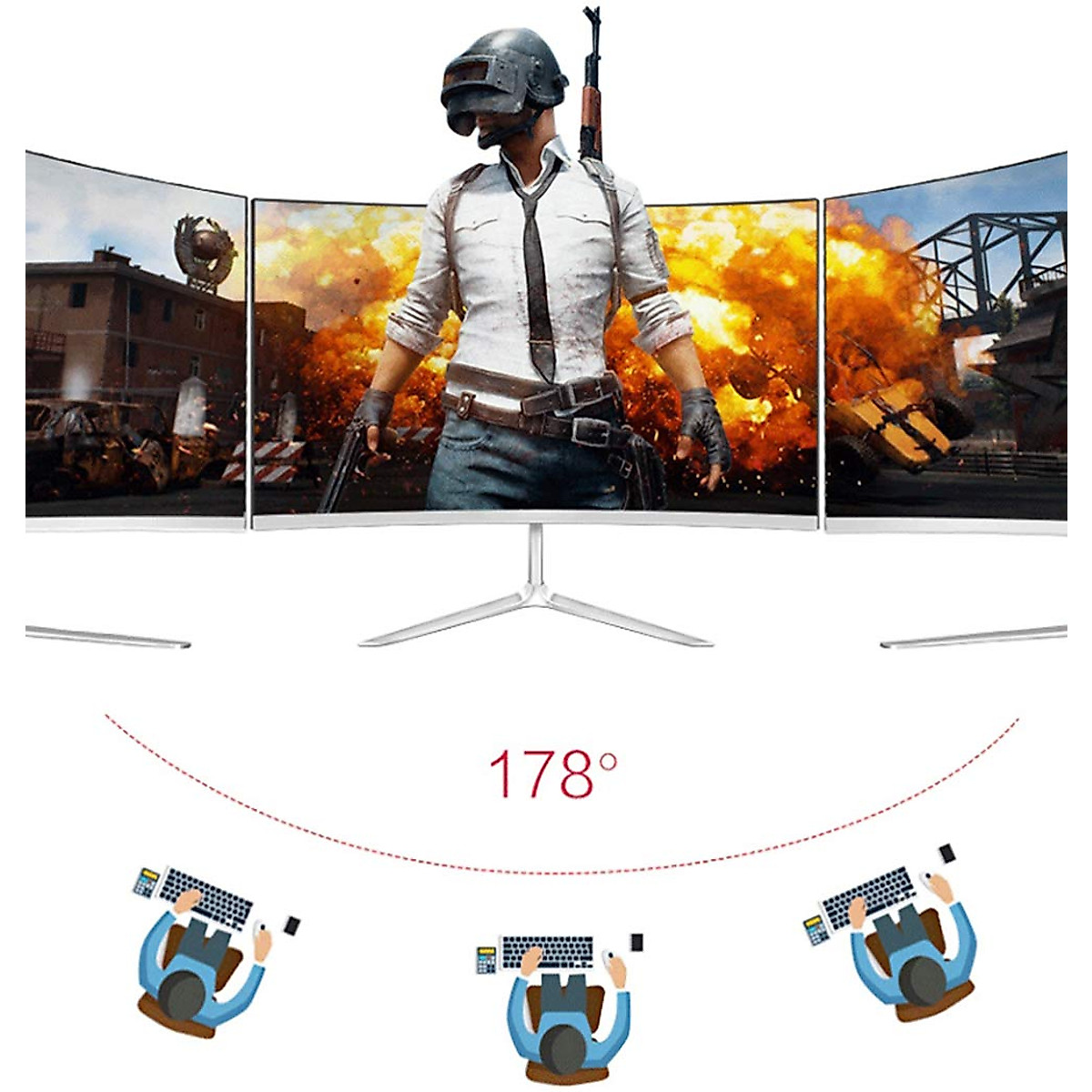 N / A NFJ024 24 Inch Gaming Monitor for Esports, IPS Curved Screen 1920 * 1080P Frameless 144Hz Refresh Rate 1Ms (HDMI VGA Interface) Low Blue Light Mode, for Home and Office, White