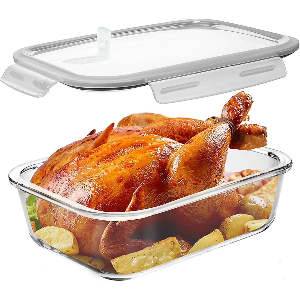 Razab 2700 ml / 92 Oz Large Glass Food Storage Containers with Vented Lids, BPA Free, Snap Locking Airtight & Leakproof Lids - Ideal for Baking, Casserole & Roasting - Freezer, Microwave & Oven Safe