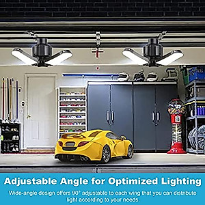 2-Pack LED Garage Lights, 80W LED Shop Light 5000K 6000LM Three-Leaf Garage Ceiling Light Fixtures,Adjustable Multi-Position Panels，E26 Base,LED Glow Light for Garage, Workshop Attic and Basement