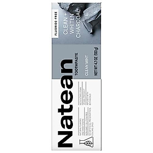 Natean Clean + Whiten Charcoal Toothpaste, Fluoride Free, Clean Mint - 4.7 Oz Tube