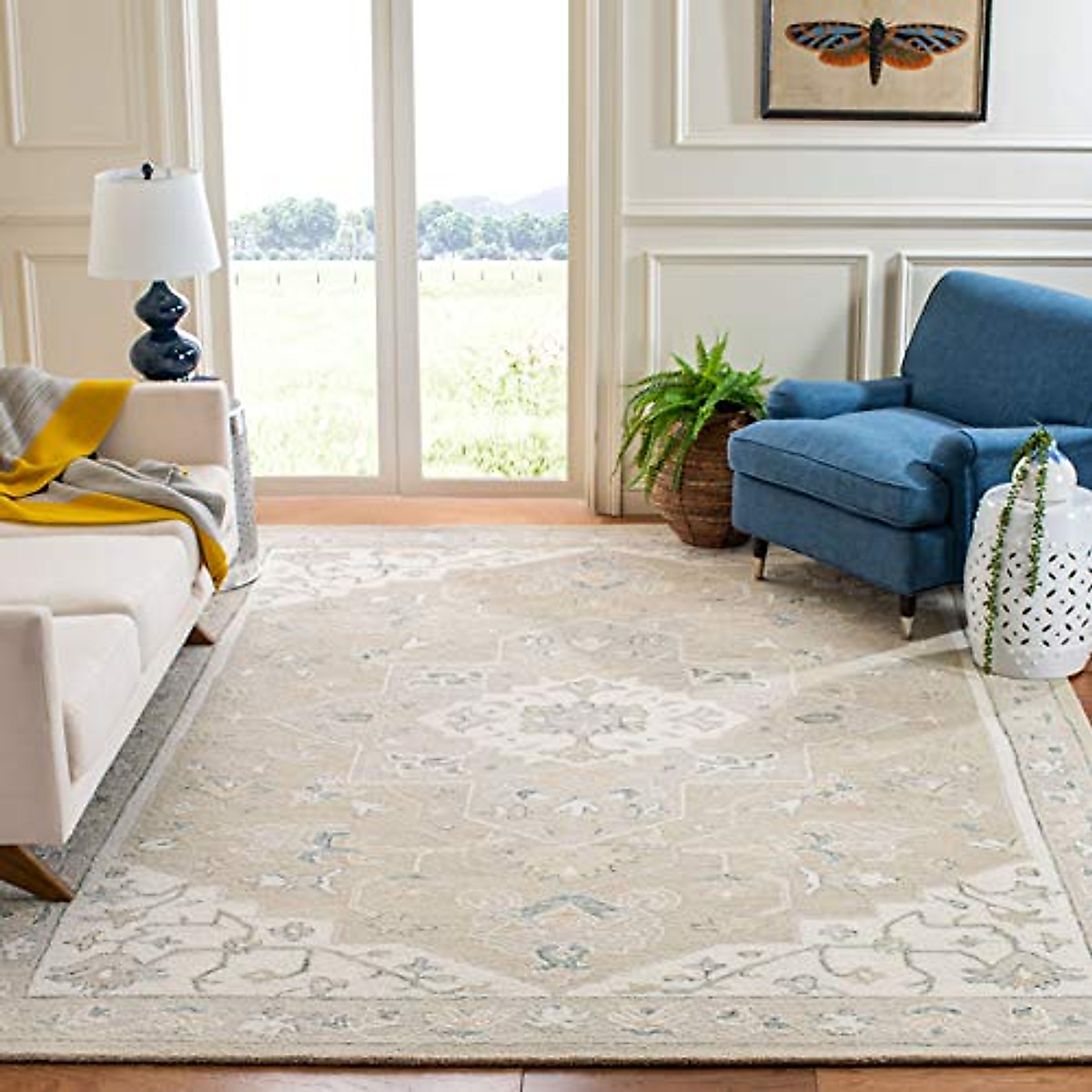 SAFAVIEH Micro-Loop Collection Area Rug - 8' x 10', Light Grey & Ivory, Handmade Medallion Wool, Ideal for High Traffic Areas in Living Room, Bedroom (MLP505F)