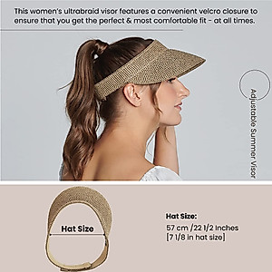 San Diego Hat Company Signature Women's Ultrabraid Large 3.5” Brim Visor with Ribbon Binding & Sweatband, Sun Hats for Women, Mixed Brown, One size