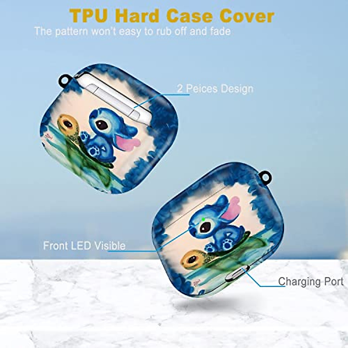 Airpods 3rd Generation Case (Not Fit Pro) - Wonjury Tortoise Protective Hard Airpods 3 Case Cover Women Girls with Keychain for Apple Airpod Gen 3 (2021) Charging Case, Stitch/Turtle