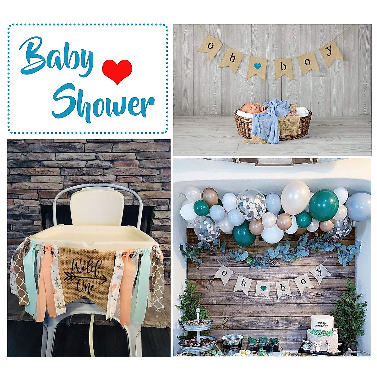 34Pcs Burlap Banner Adjustable Flags DIY Banners for Baby Shower, Party, Wedding and Birthday, 5 x 7 inch