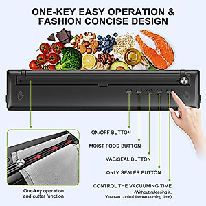 BEYUAM Vacuum Sealer, Food Saver Vacuum Sealer Machine with Auto&Manual Options for Food Storage, 5 in1 Food Vacuum Sealer with Dry&Moist Modes, LED Indicator Lights, Compact Design, Includes 15PCS Vacuum Seal Bags,1 Air Suction Hose, 1Cutter (Black)